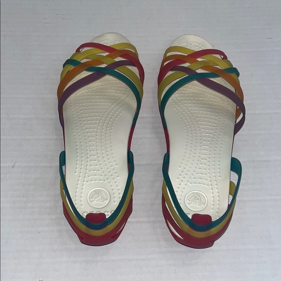 CROCS | Shoes | Crocs8huaracheballet Flat Rainbow Peep Toe Jelly ...